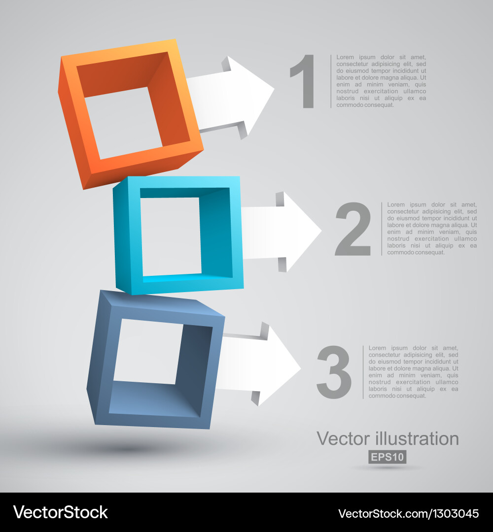 Three empty boxes with arrows 3d Royalty Free Vector Image