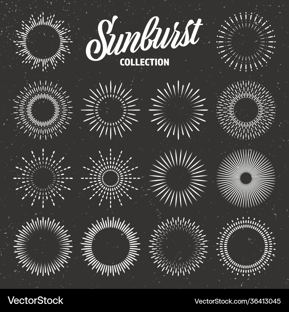 Vintage grunge sunburst collection bursting sun Vector Image