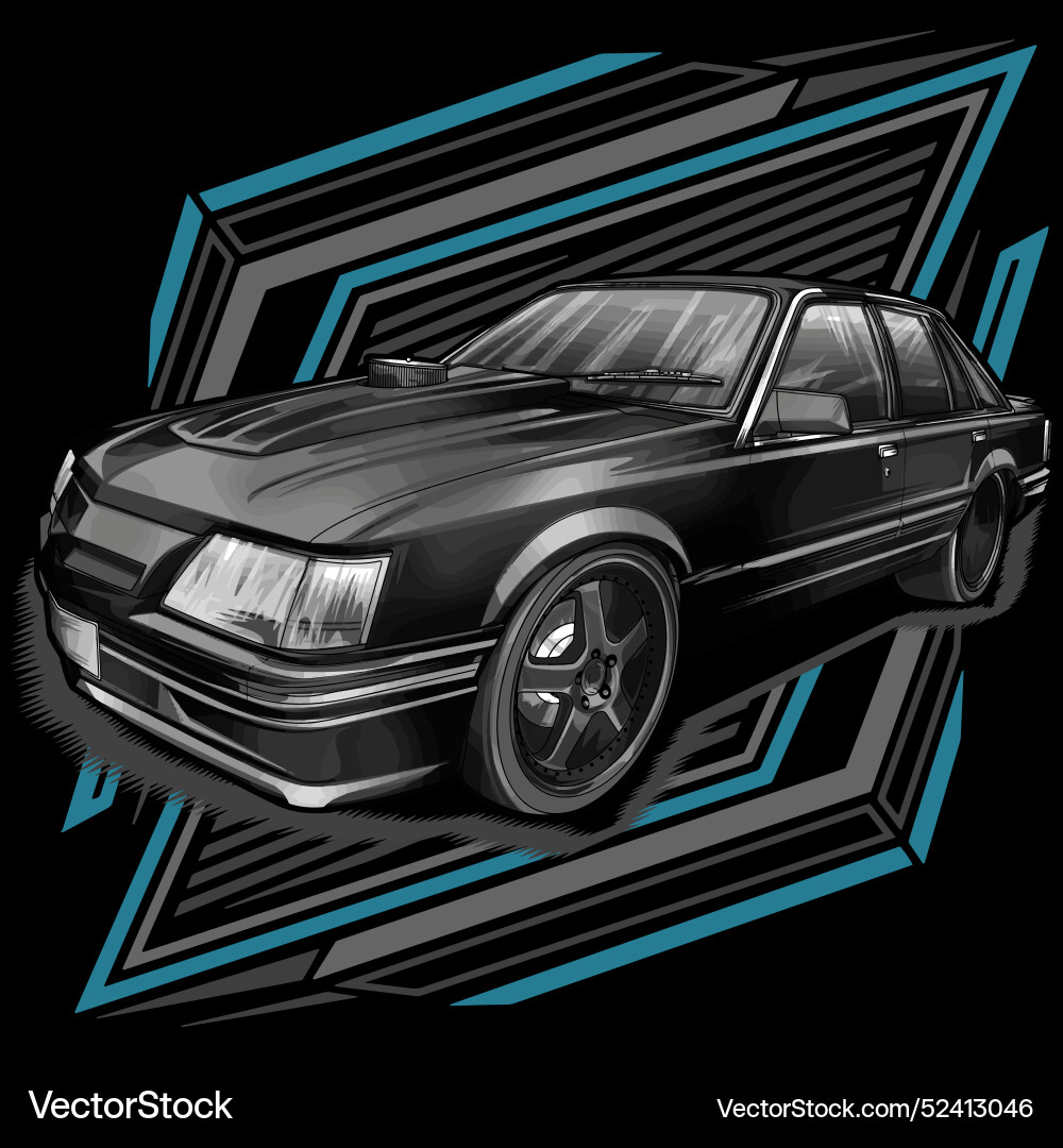 Black drag racing car with blue strip Royalty Free Vector