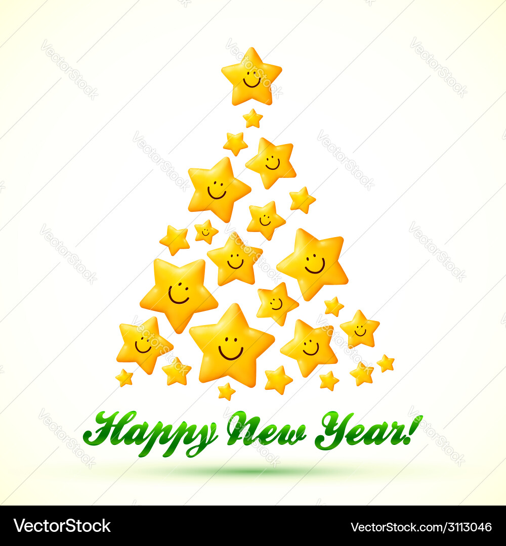 Christmas tree made from smiling yellow stars Vector Image