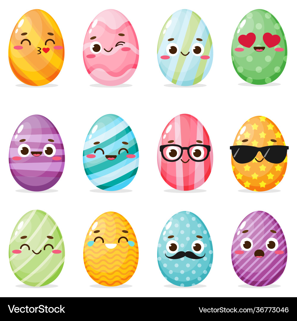 Set painted easter eggs with funny faces Vector Image