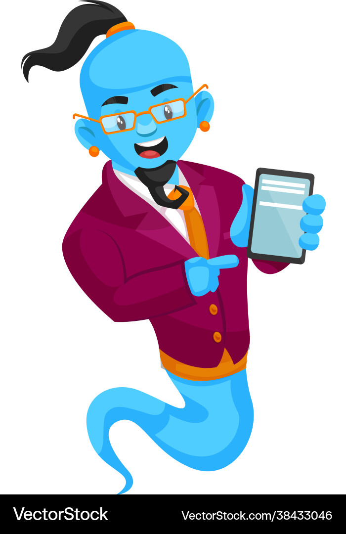 Smart genie cartoon character Royalty Free Vector Image