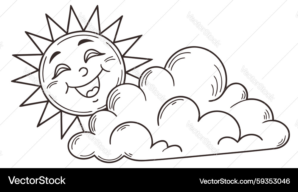 Smiling Sun and Cloud Line Art – Royalty-Free Vector | VectorStock