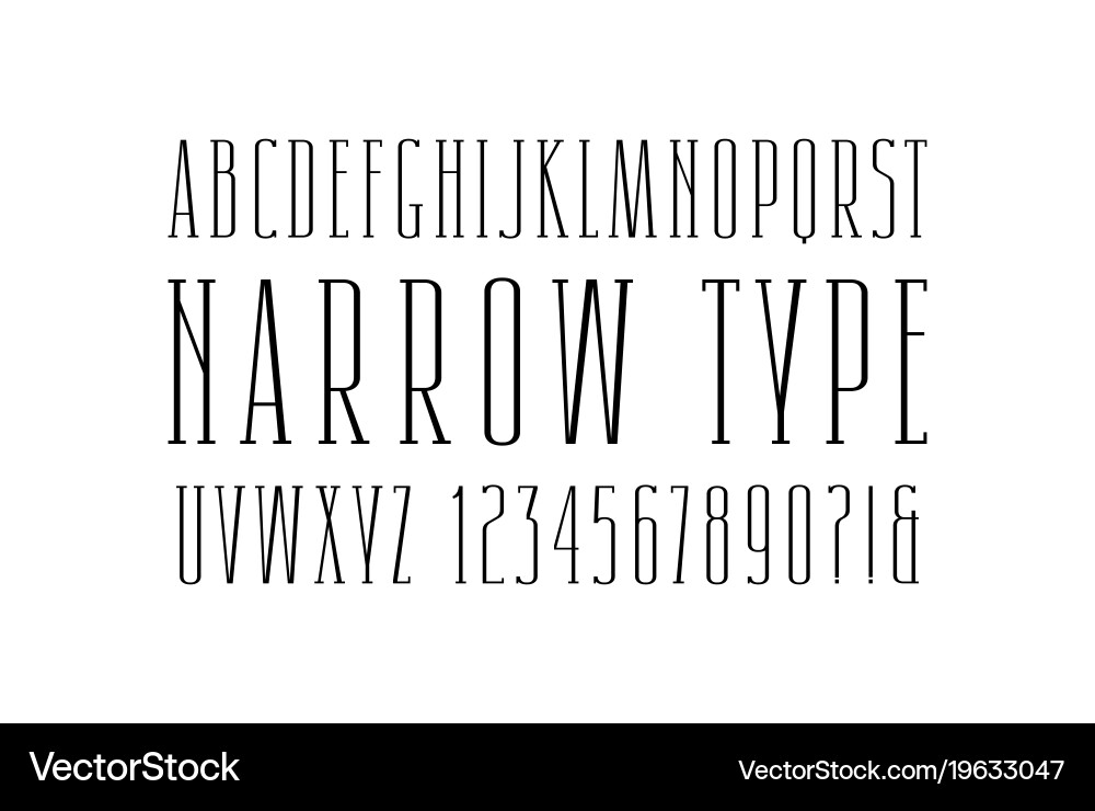 Narrow serif font thin line typeface Royalty Free Vector