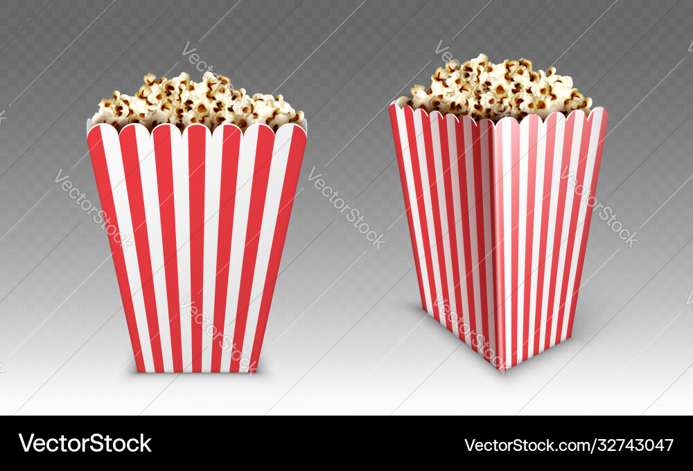Striped paper box with popcorn in cinema Vector Image