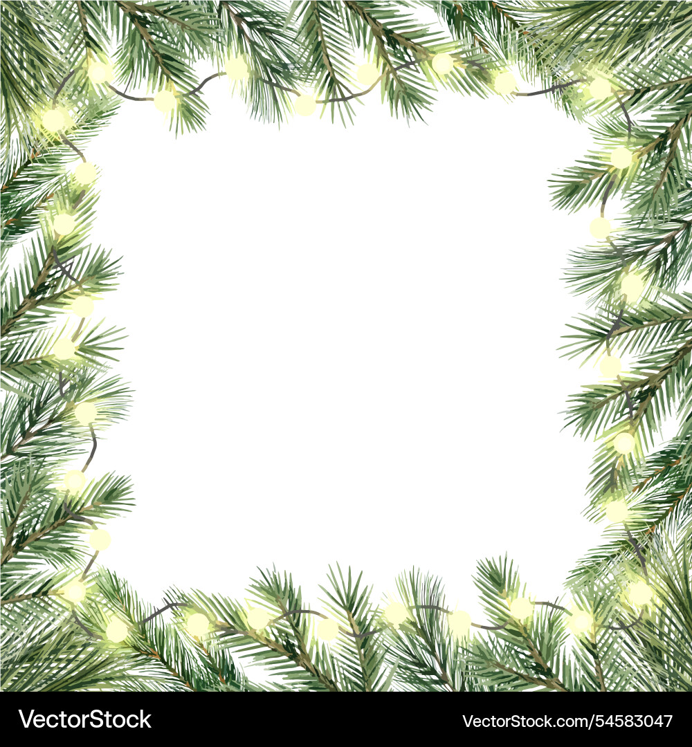 Watercolor christmas square frame with fir Vector Image