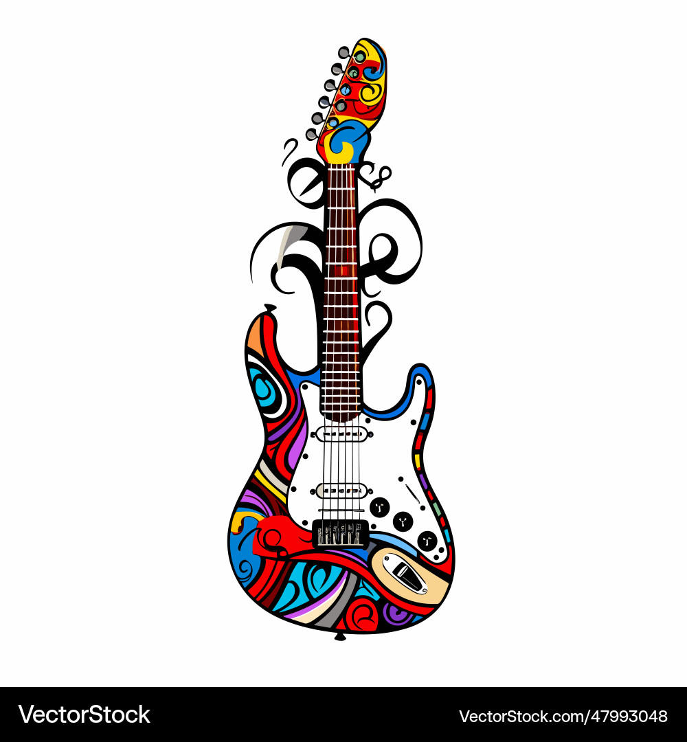 Electric guitar hand-drawn comic Royalty Free Vector Image