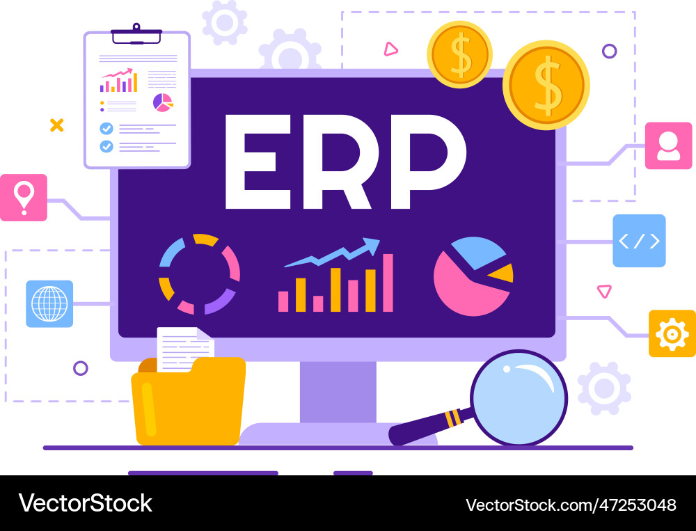 Erp enterprise resource planning system Royalty Free Vector