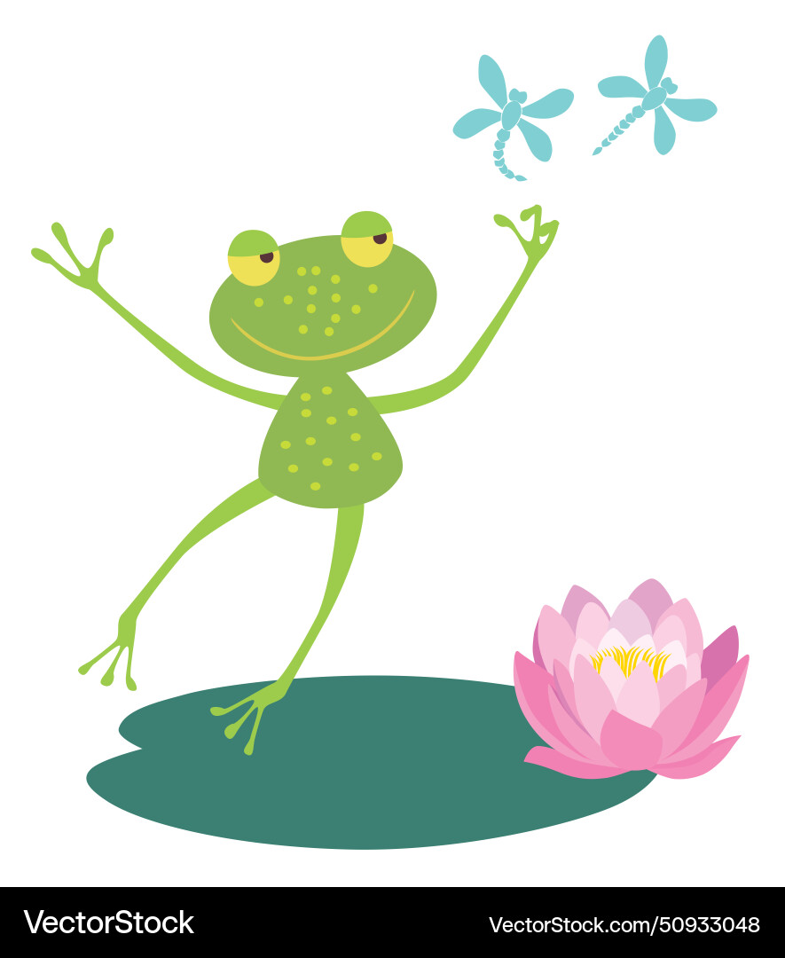 Frog cartoon green cheerful playful active Vector Image