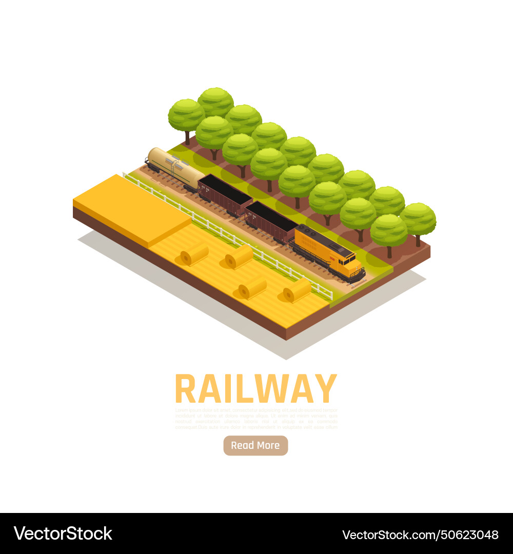 Railway fields isometric background Royalty Free Vector