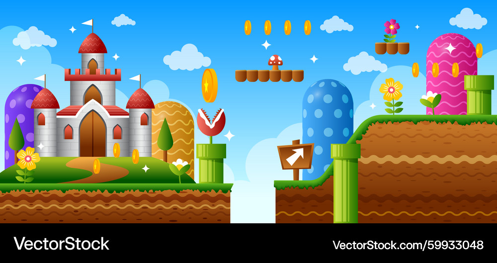 Super Mario Level Background Royalty Free Vector Image