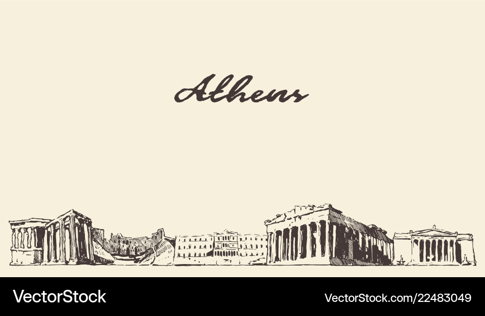 Athens skyline greece city drawn sketch Royalty Free Vector