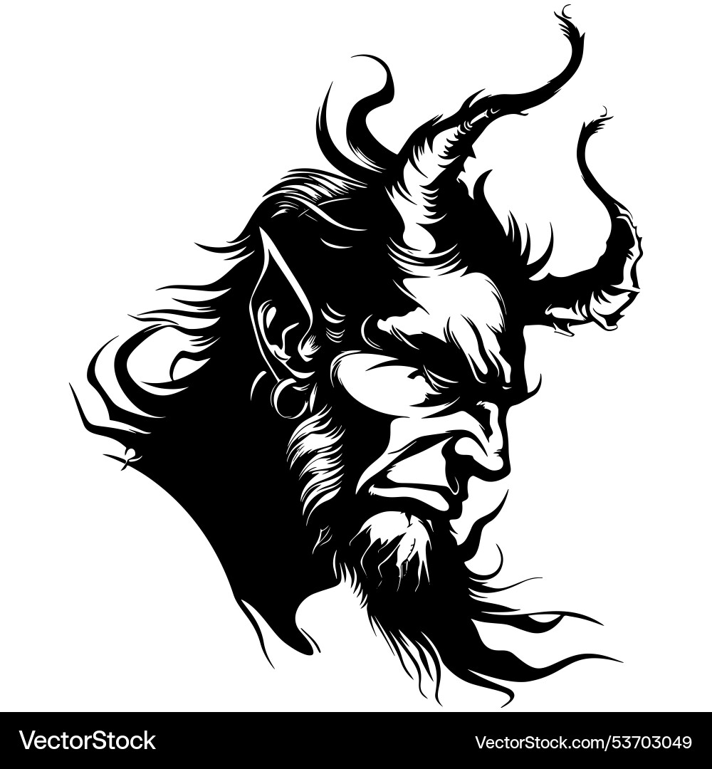 Black and white horned devil head silhouette Vector Image
