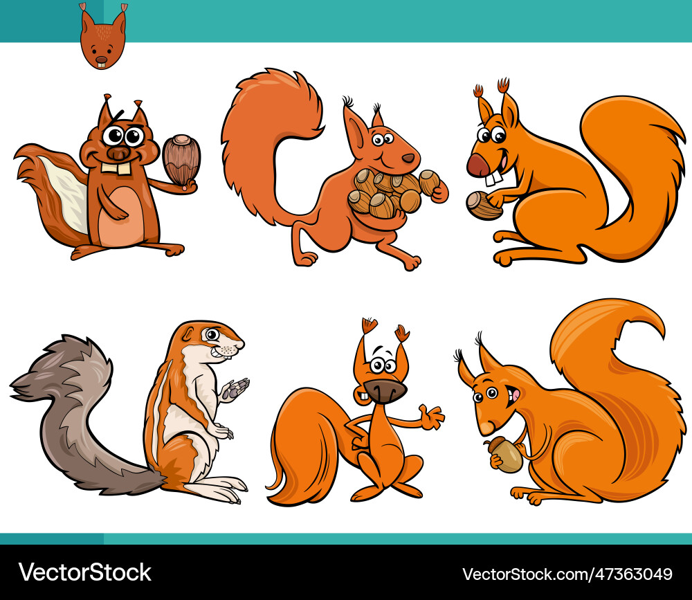 Cartoon funny squirrels animal comic characters Vector Image