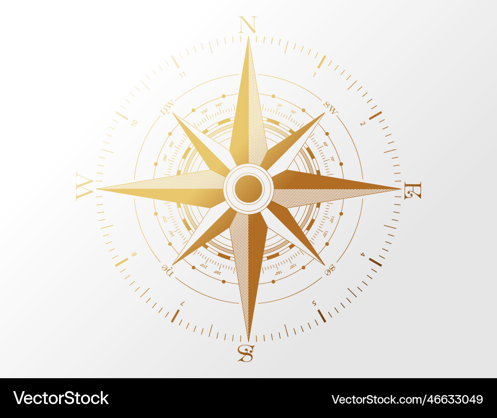 Compass wind rose logo picture golden Royalty Free Vector