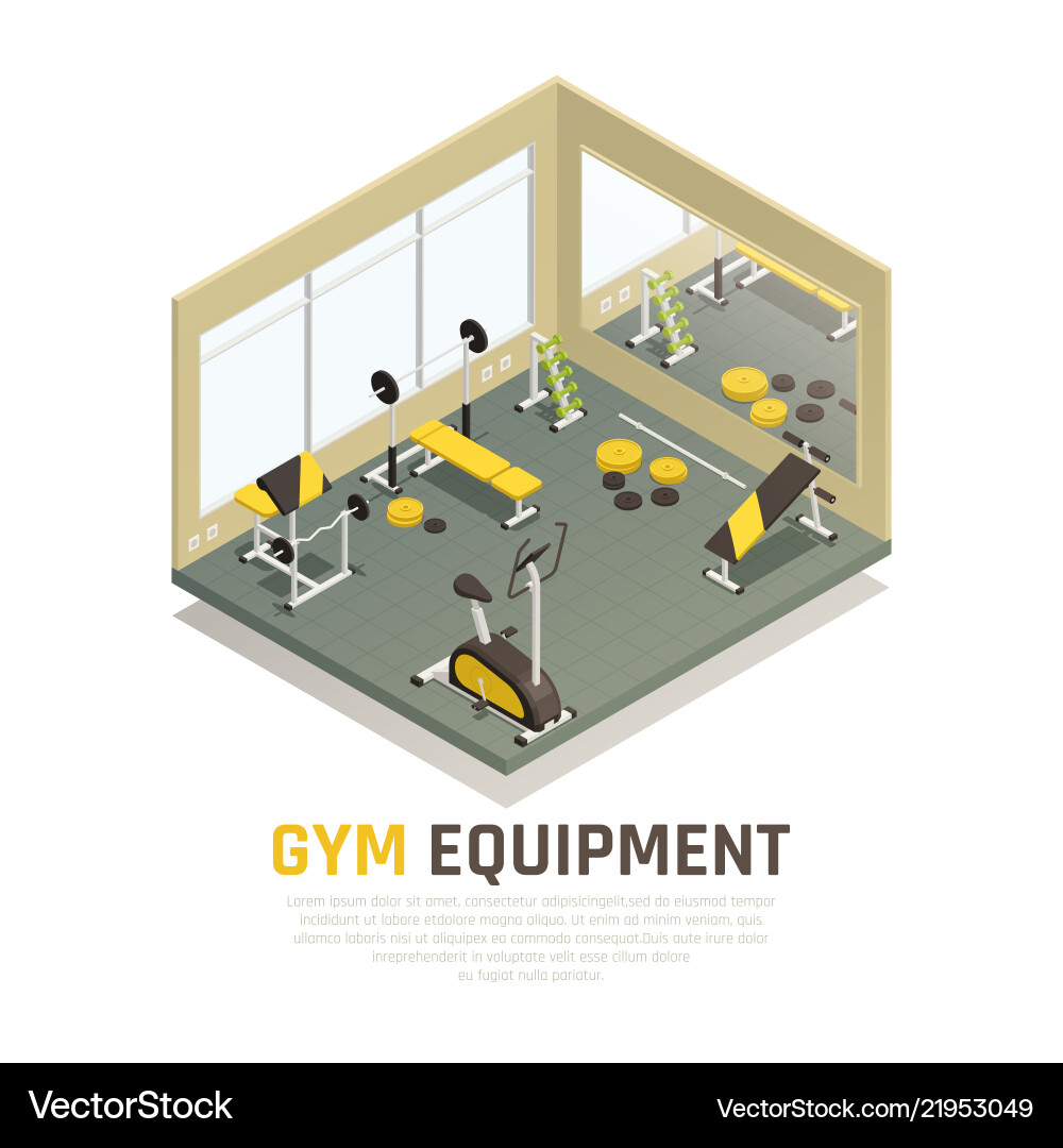 Exercise equipment isometric composition Vector Image