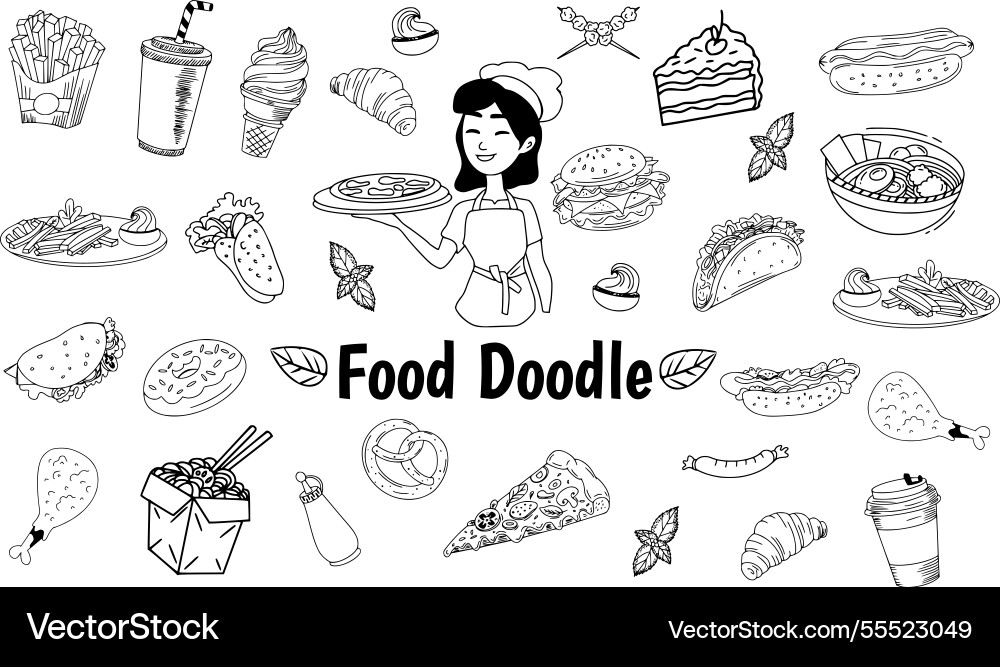 Food doodle element clipart set Royalty Free Vector Image