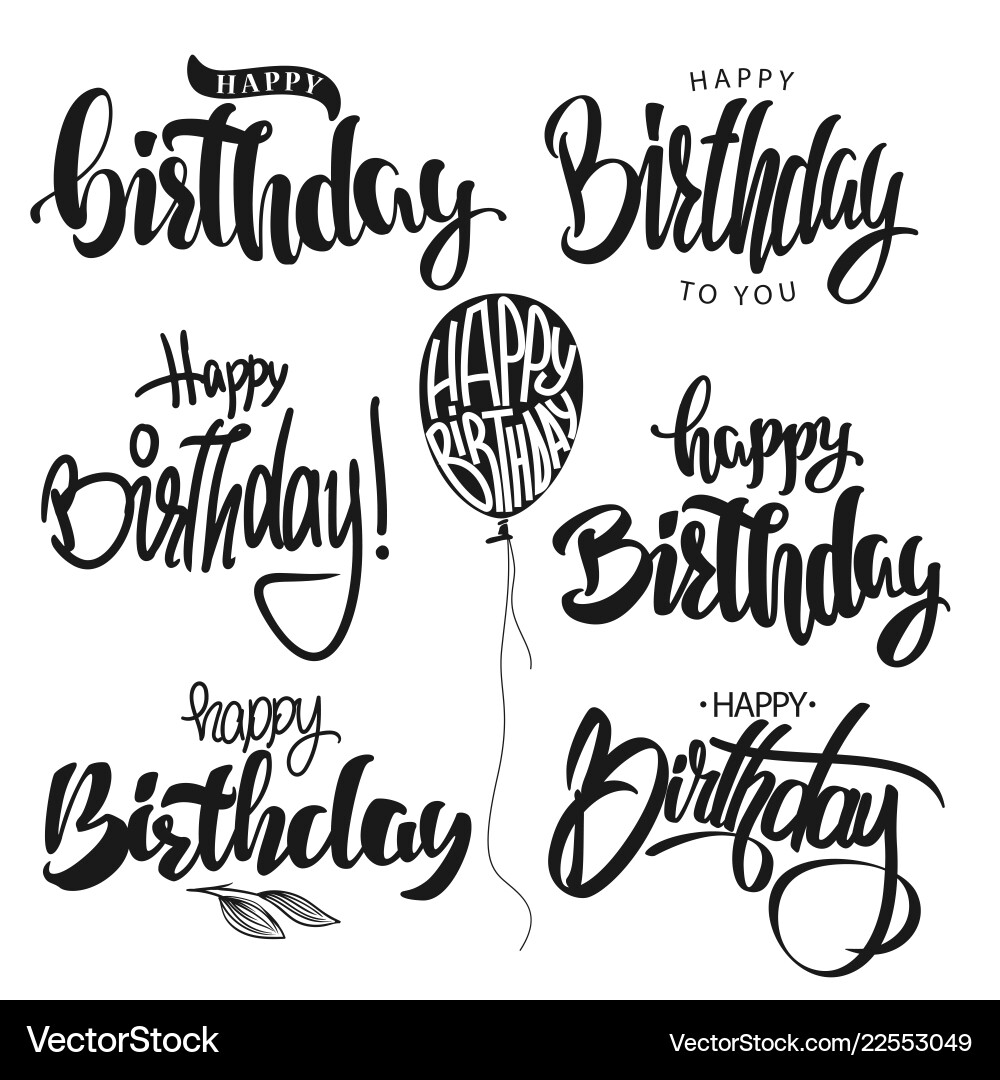Happy Birthday Calligraphy Lettering Set Vector Image