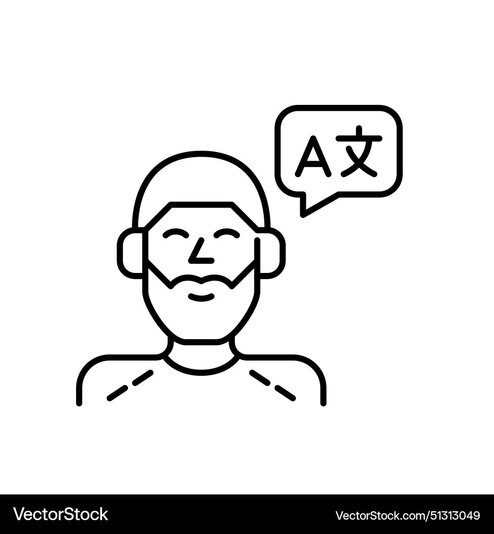 Man in headphones and speech bubble with languages