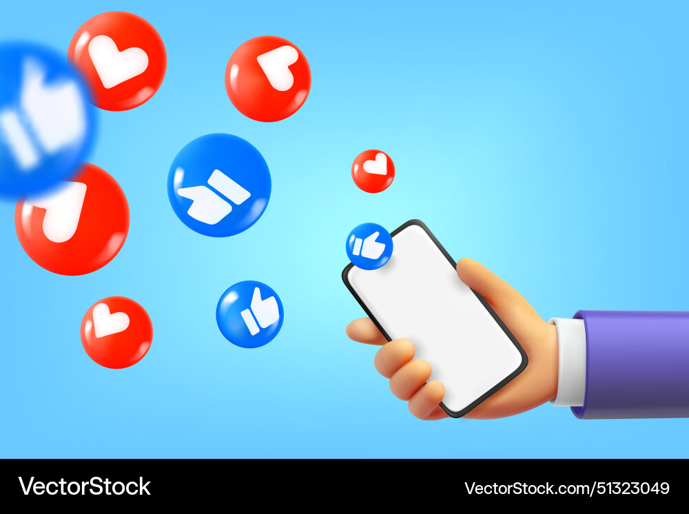 Man receiving social media reactions on his Vector Image