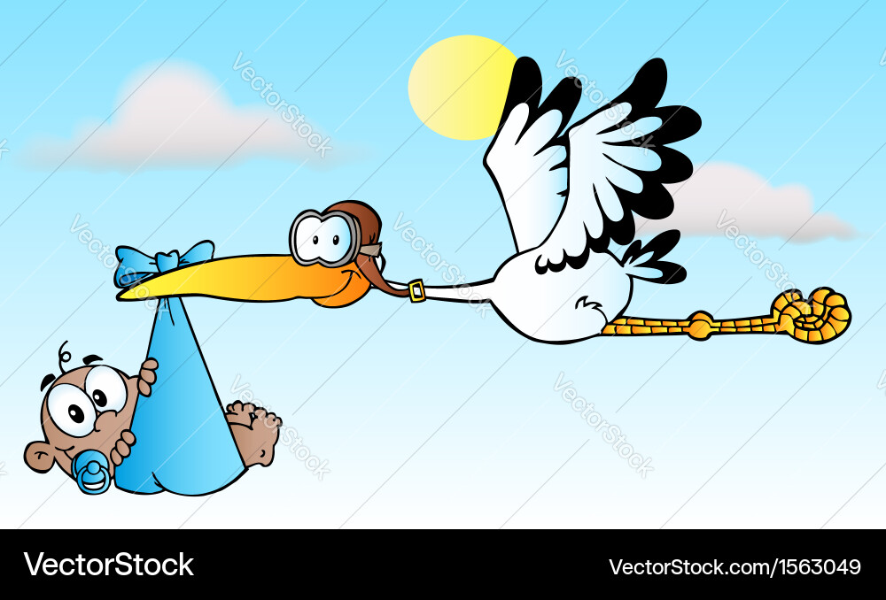 Stork delivering baby cartoon Royalty Free Vector Image