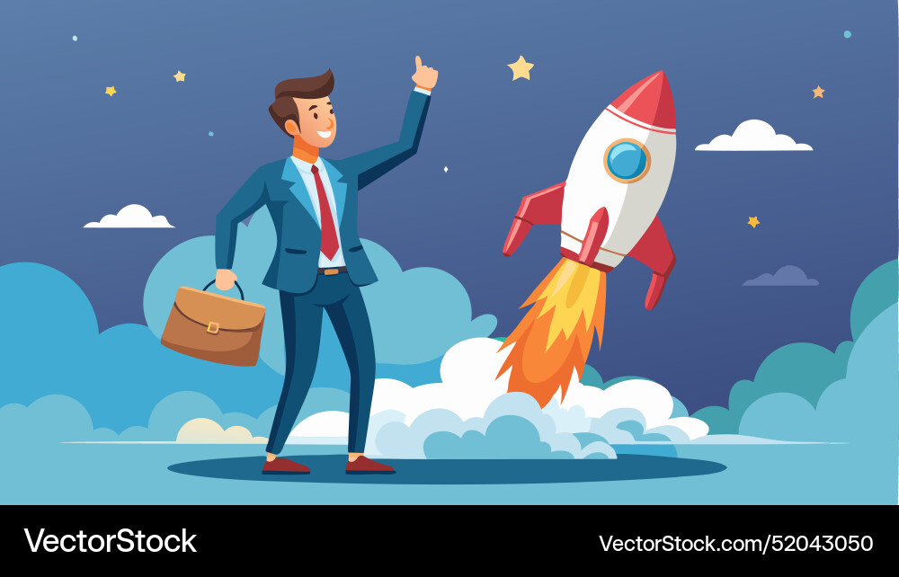 Businessman launching startup rocket Royalty Free Vector