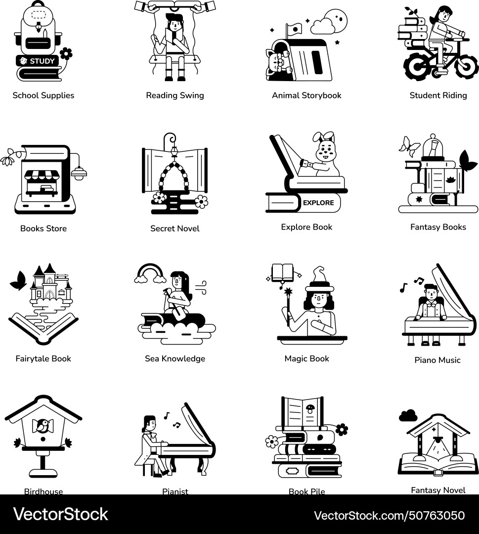 Modern glyph icons depicting learning books Vector Image