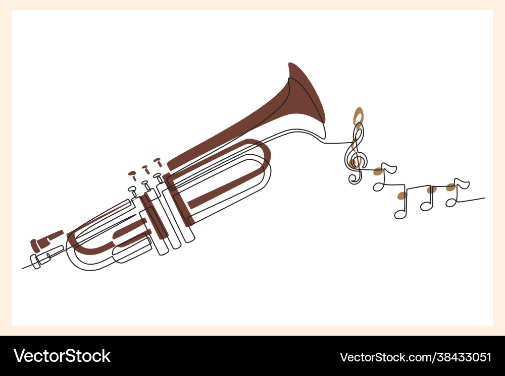 Continuous line drawing a trumpet musical Vector Image