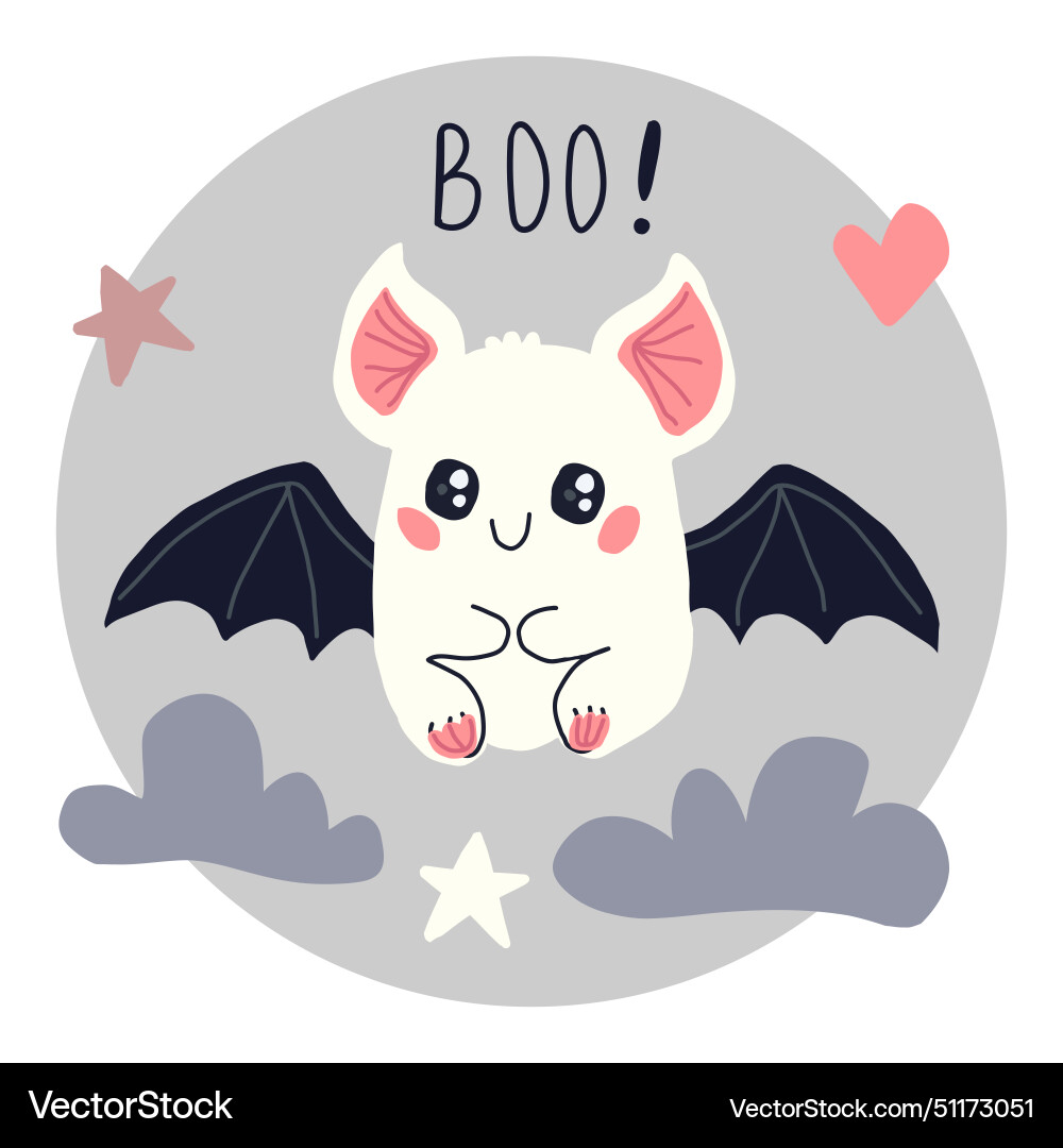 Cute white bat in clouds Royalty Free Vector Image