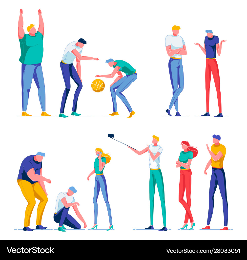 Friends spending time together activities flat Vector Image