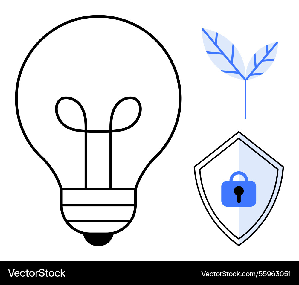 Light bulb leaf and shield with lock Royalty Free Vector