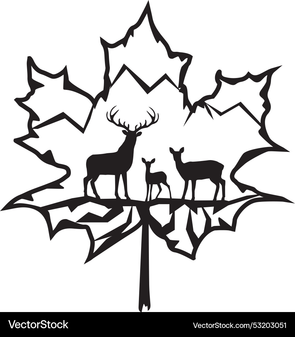 Maple leaf and deer family Royalty Free Vector Image