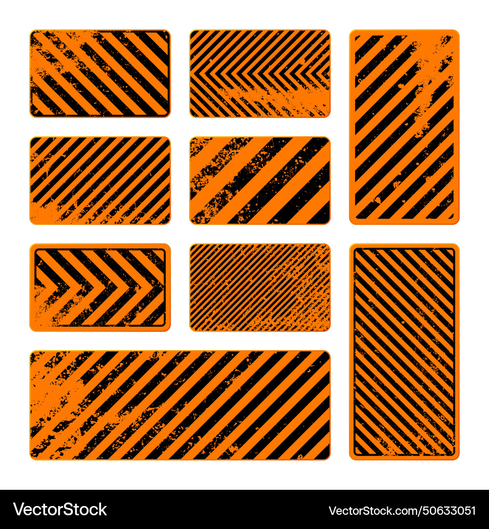 Orange grunge warning signs with diagonal lines Vector Image