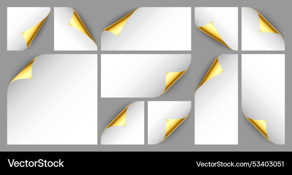 Realistic golden curled page corner set greeting Vector Image