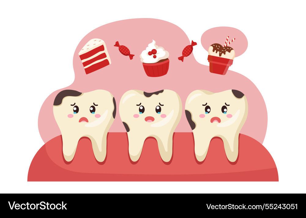 Sad teeth and sugary treats Royalty Free Vector Image