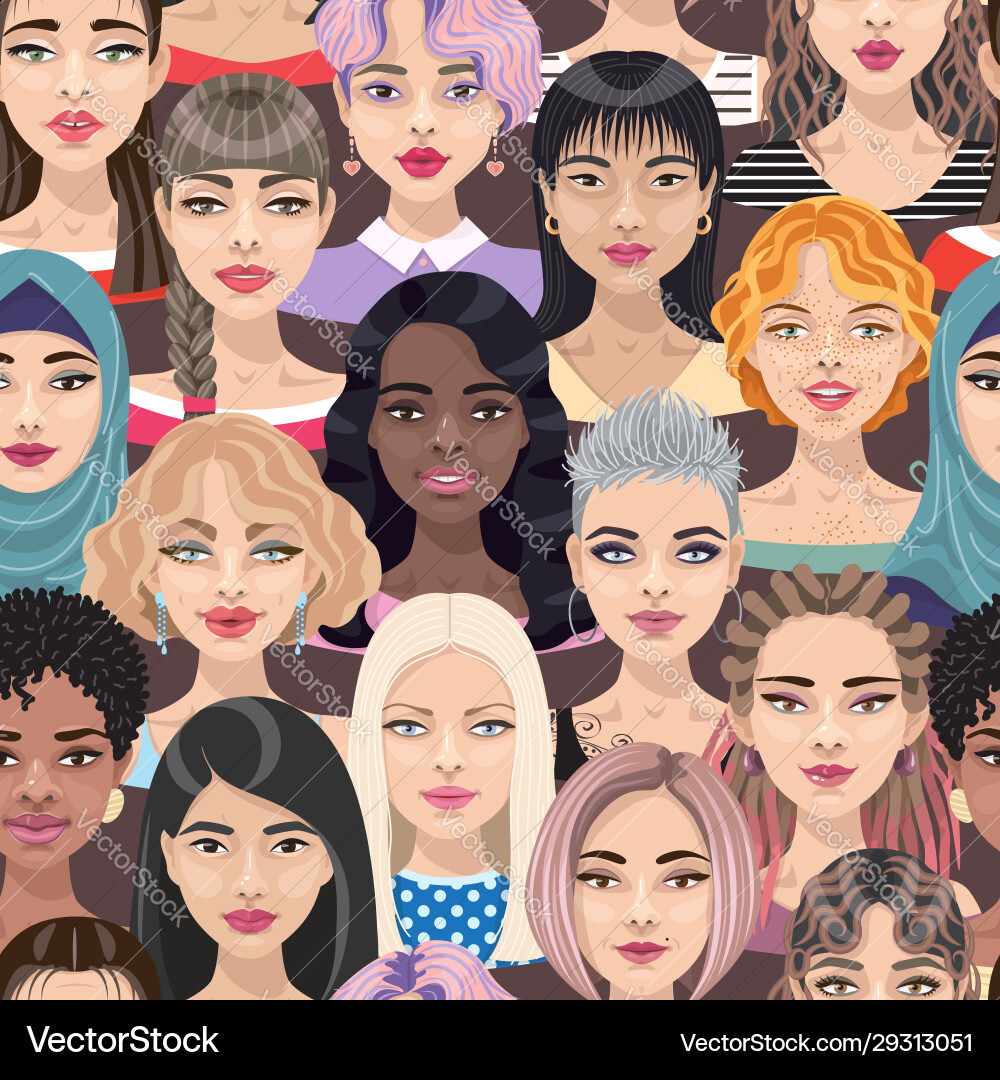 Seamless pattern with women faces Royalty Free Vector Image