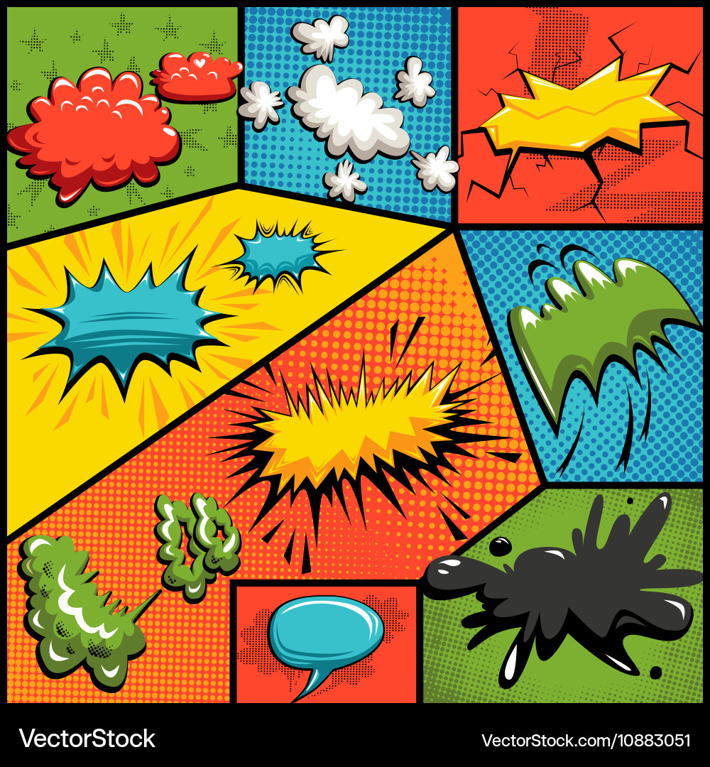 Set of comics explosion bubbles Royalty Free Vector Image