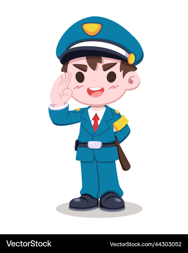 Cute Saluting Security Guard Cartoon Royalty Free Vector
