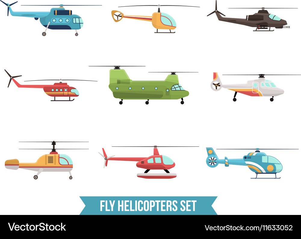Flying helicopters set Royalty Free Vector Image