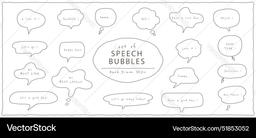 Hand drawn simple speech bubble set frame Vector Image