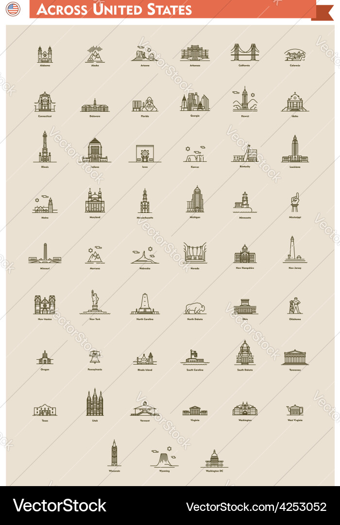 United states landmarks set Royalty Free Vector Image
