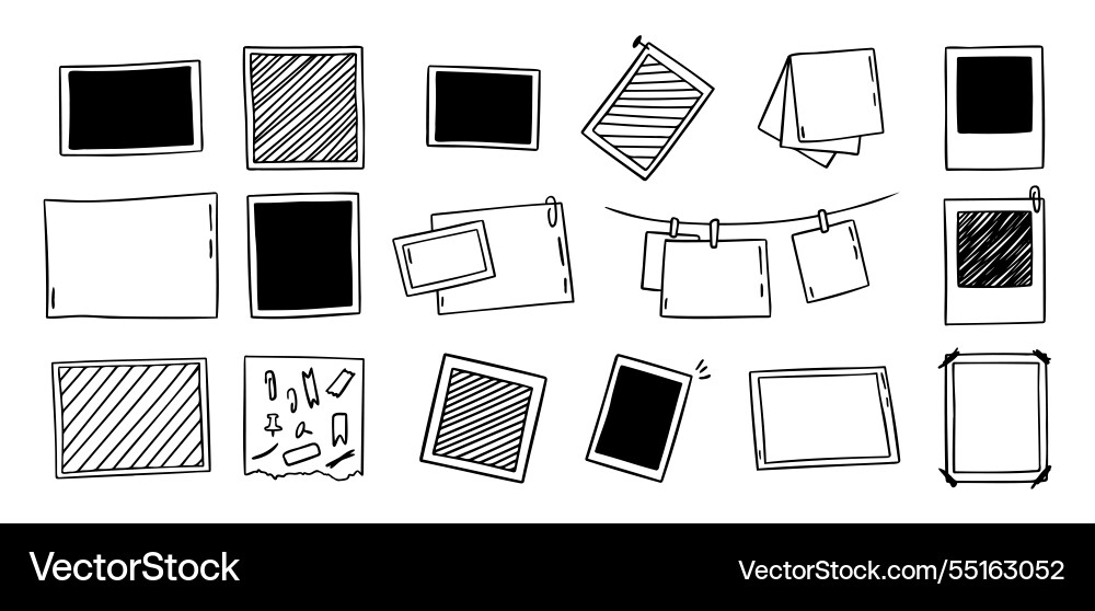 Vintage photo frames hand drawn doodle hanging Vector Image