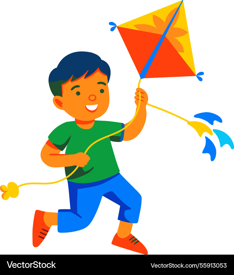 A flat of boy flying kite Royalty Free Vector Image