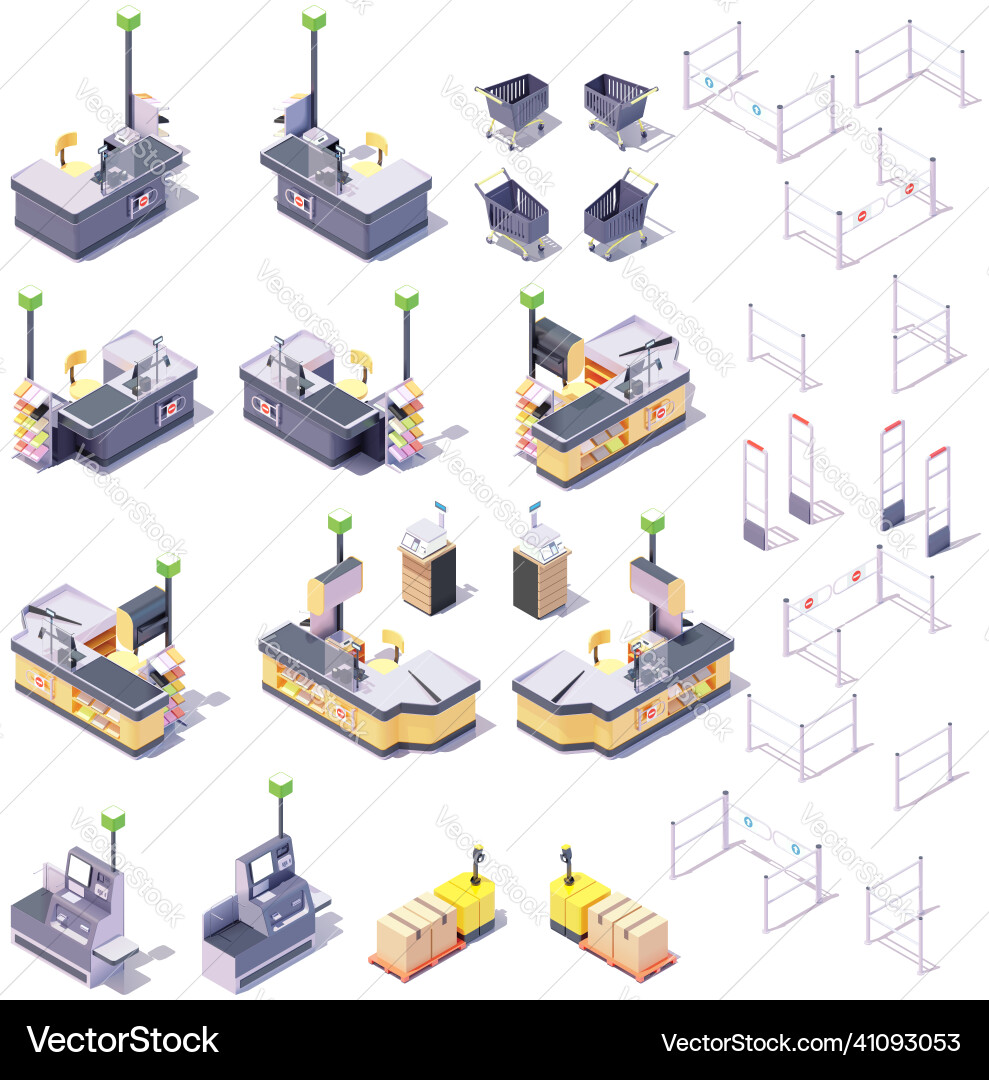 Isometric supermarket retail equipment Royalty Free Vector