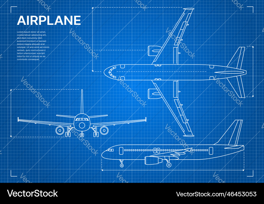 Outline plane aircraft blueprint airplane design Vector Image