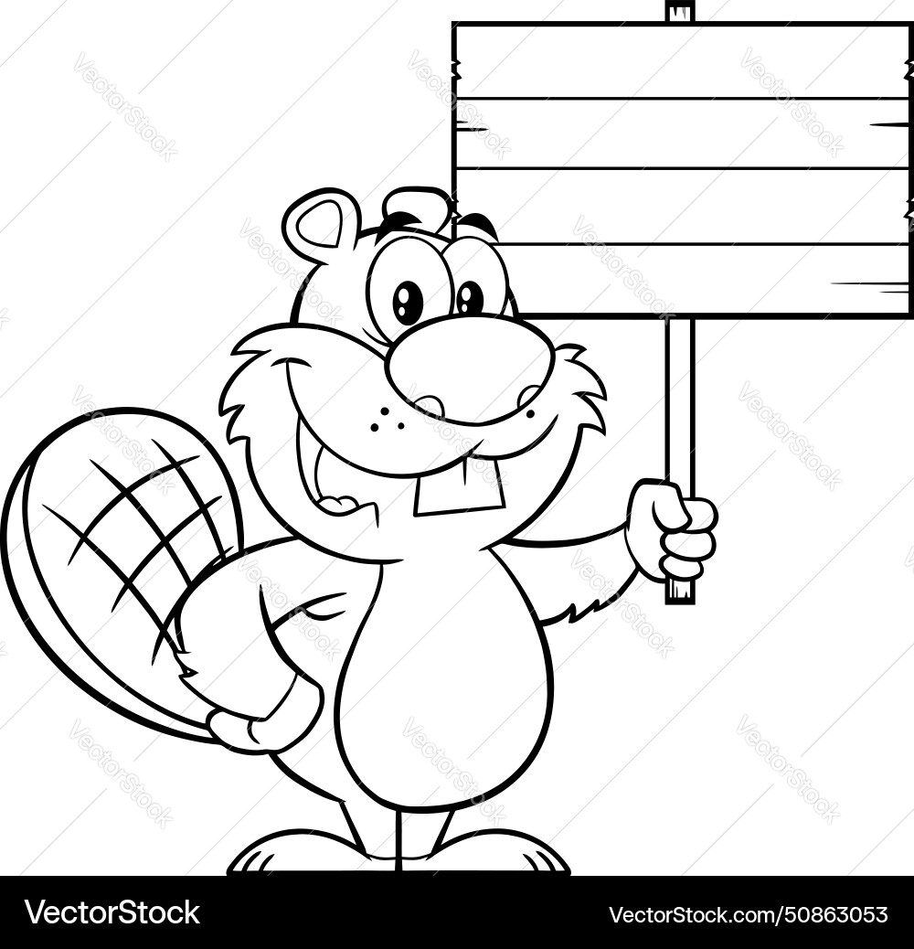 Outlined cute beaver cartoon mascot character Vector Image