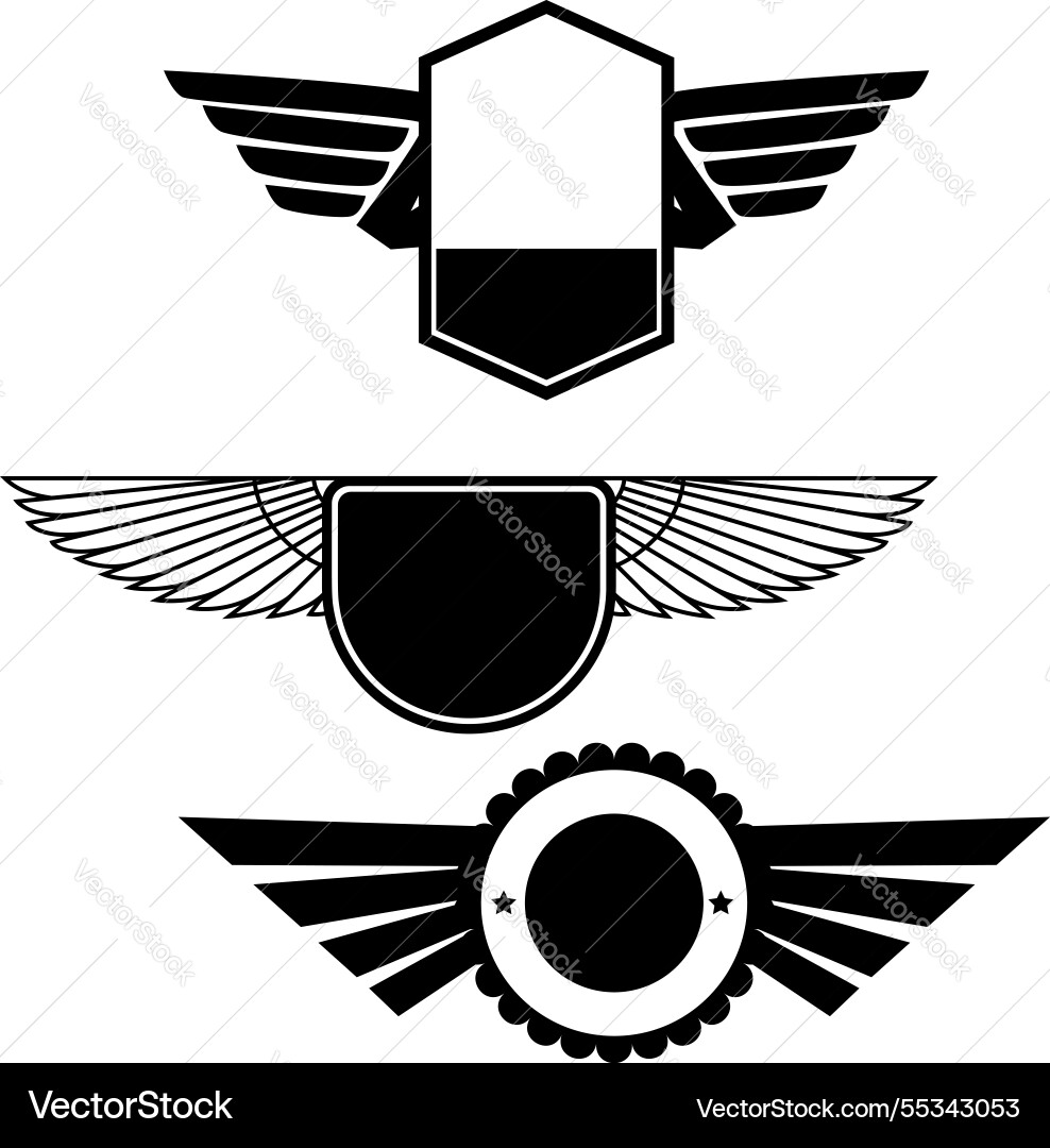 Wings with banners set on white background Vector Image