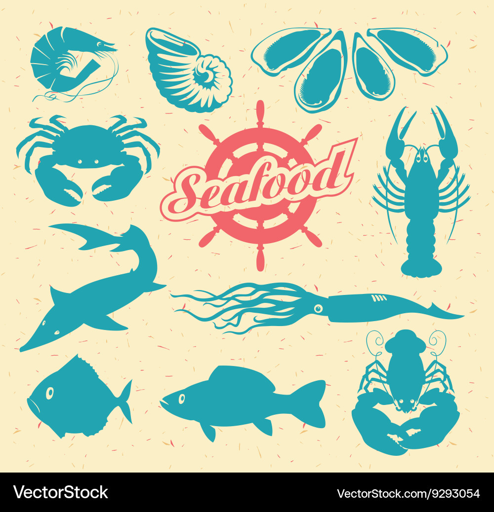 Animals on the theme of seafood Royalty Free Vector Image