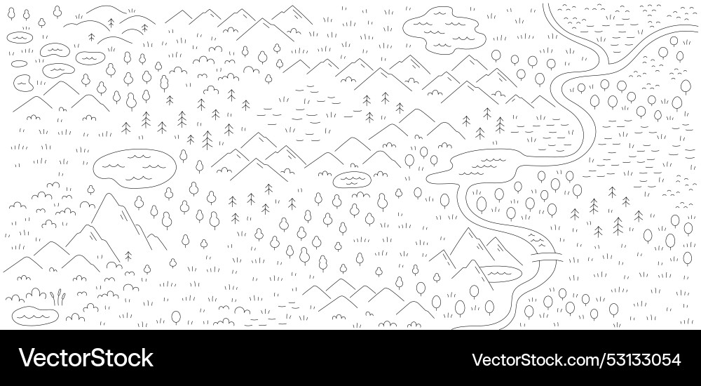 Area map sketch nature mountain river and forest Vector Image