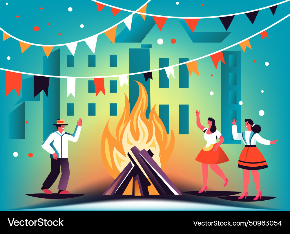 Bonfire night with joyful dance Royalty Free Vector Image